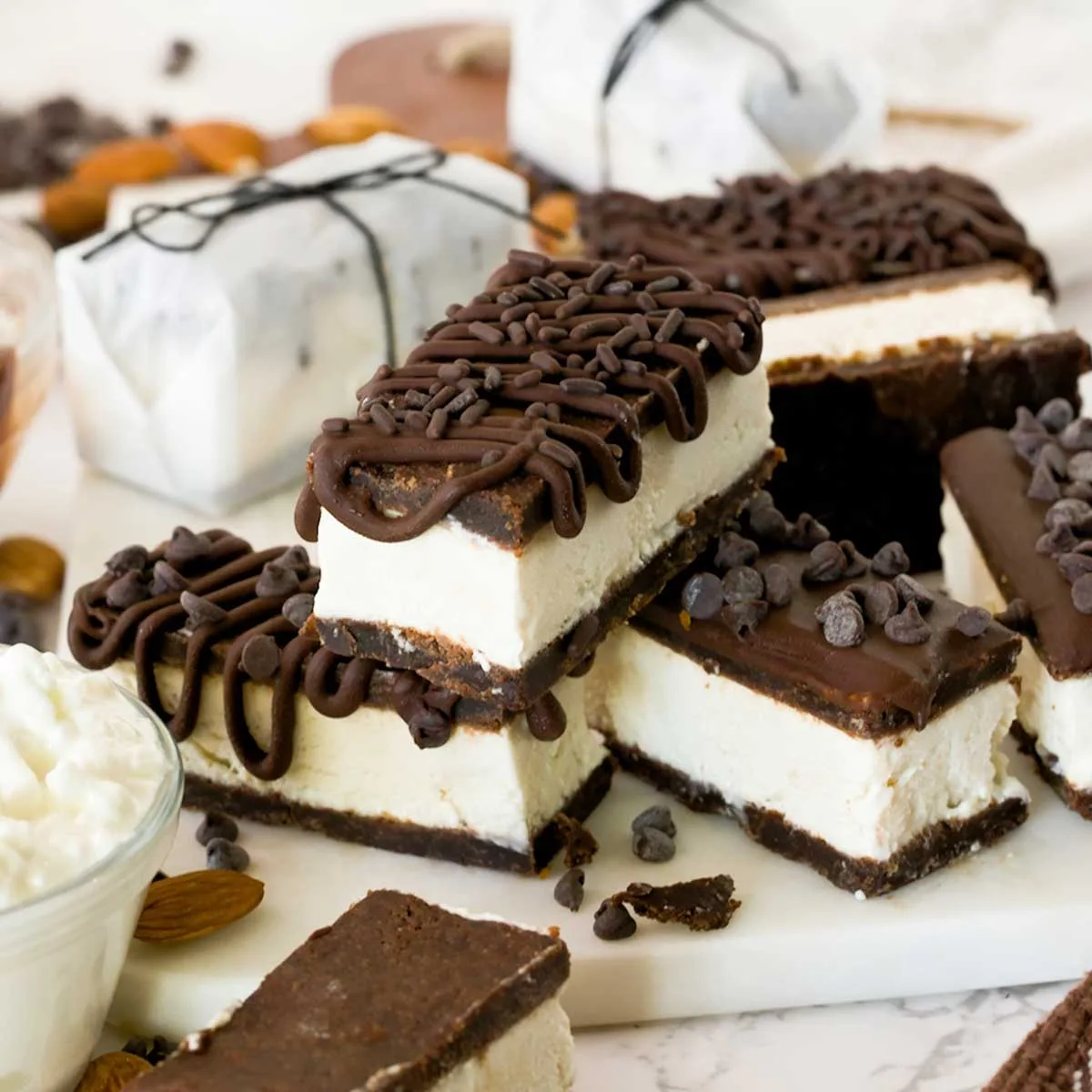 BEST Chocolate Vanilla Cottage Cheese Ice Cream Sandwiches
