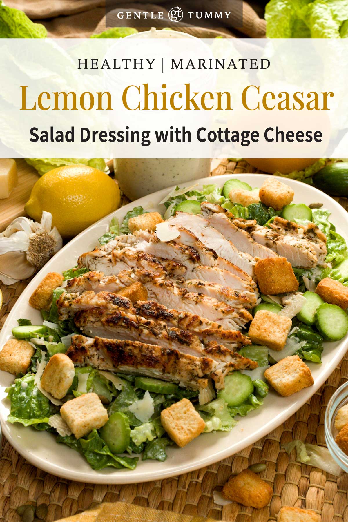 Lemon Chicken Caesar Salad with Cottage Cheese