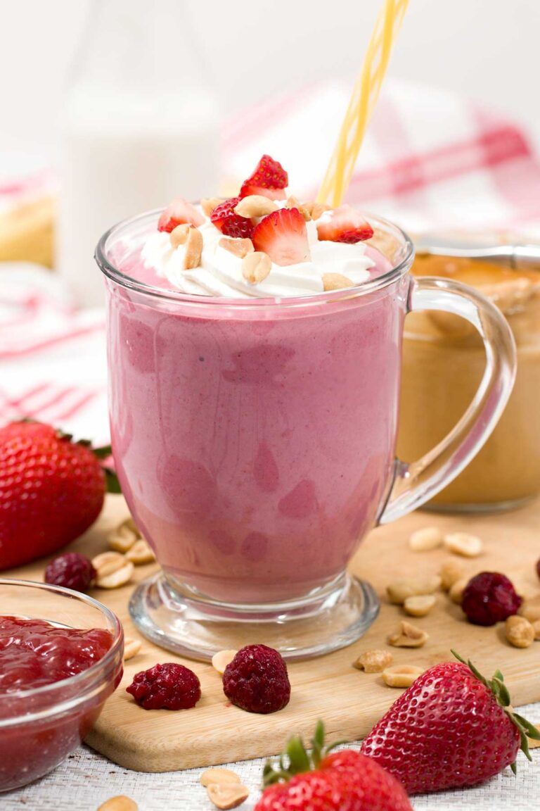 Peanut Butter Jelly Protein Smoothie with Greek Yogurt